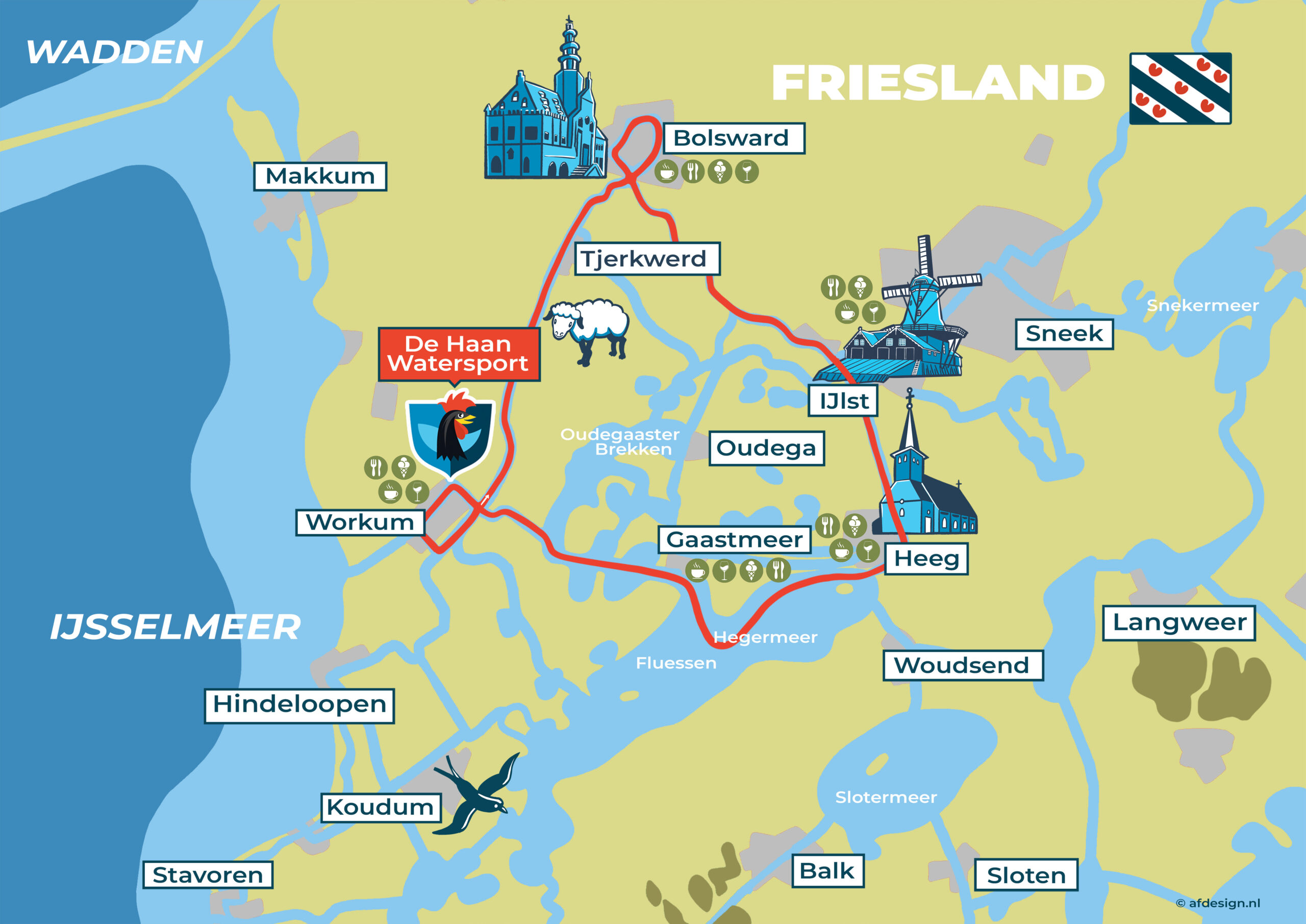 De kanalen en elfsteden route | De Haan Watersport